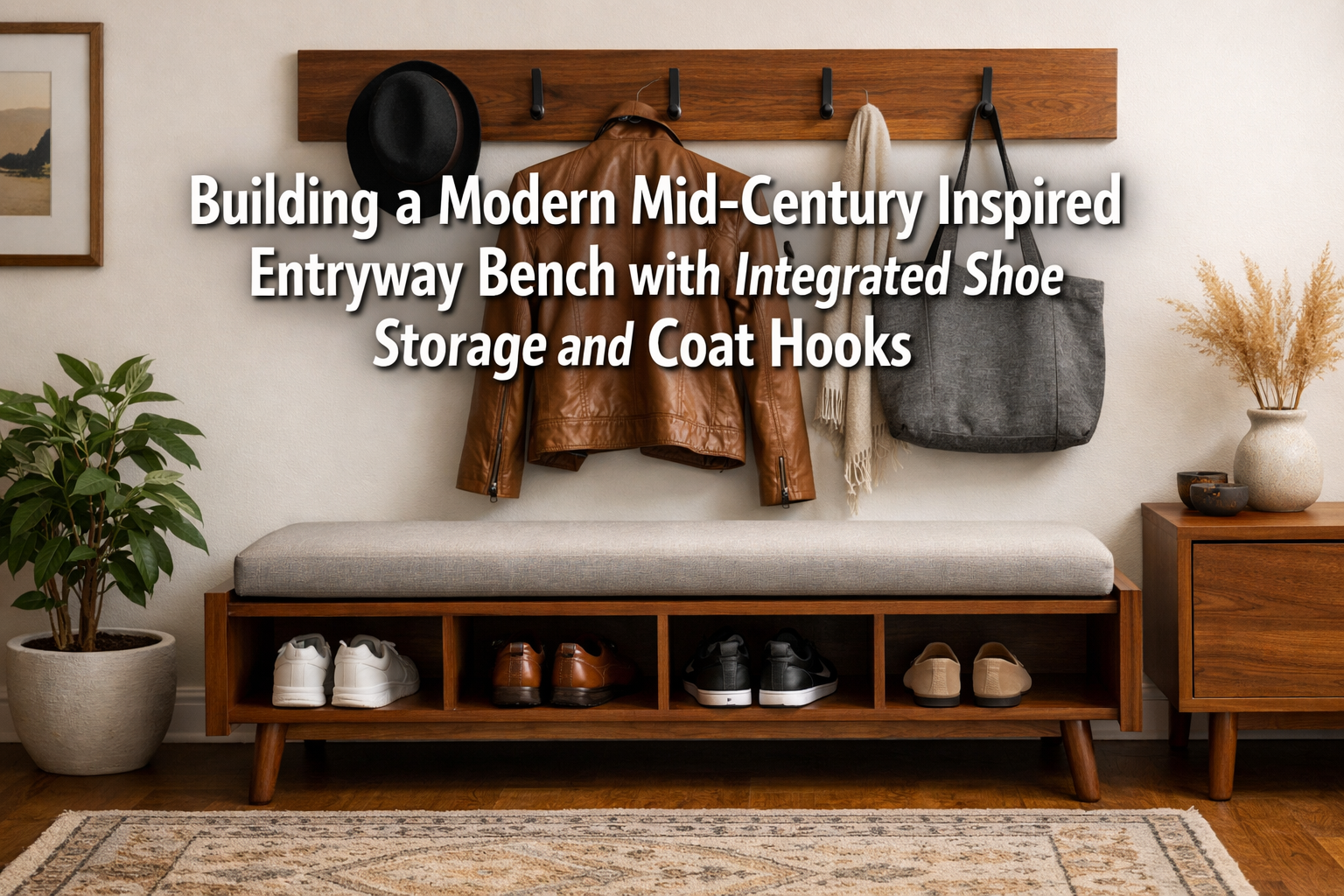 Building a Modern Mid-Century Inspired Entryway Bench with Integrated